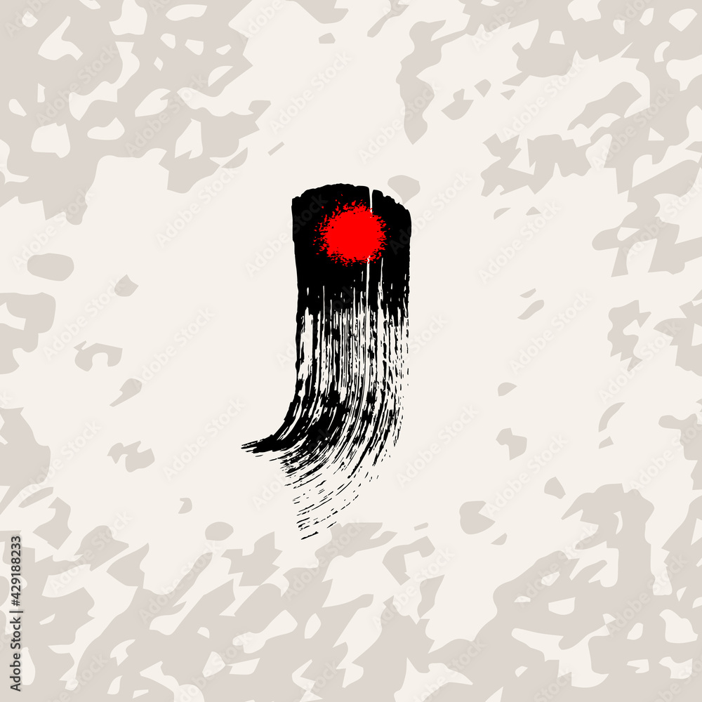 Design element, hand-drawn with ink in traditional Japanese style. Red ...