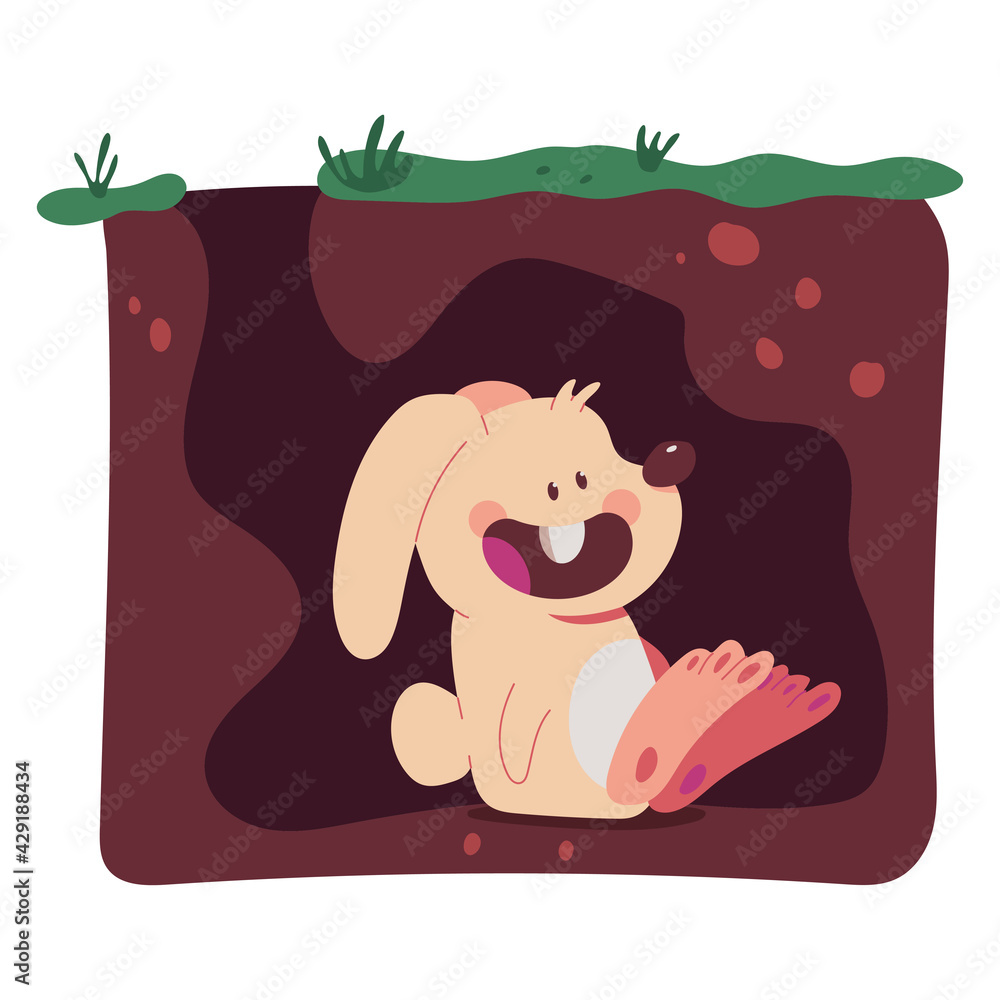 Hare in the burrow vector cartoon illustration isolated on a white ...