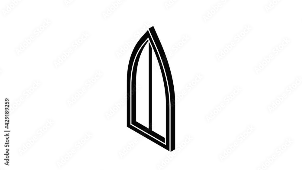 Sharp corner window frame icon animation isometric black object on ...