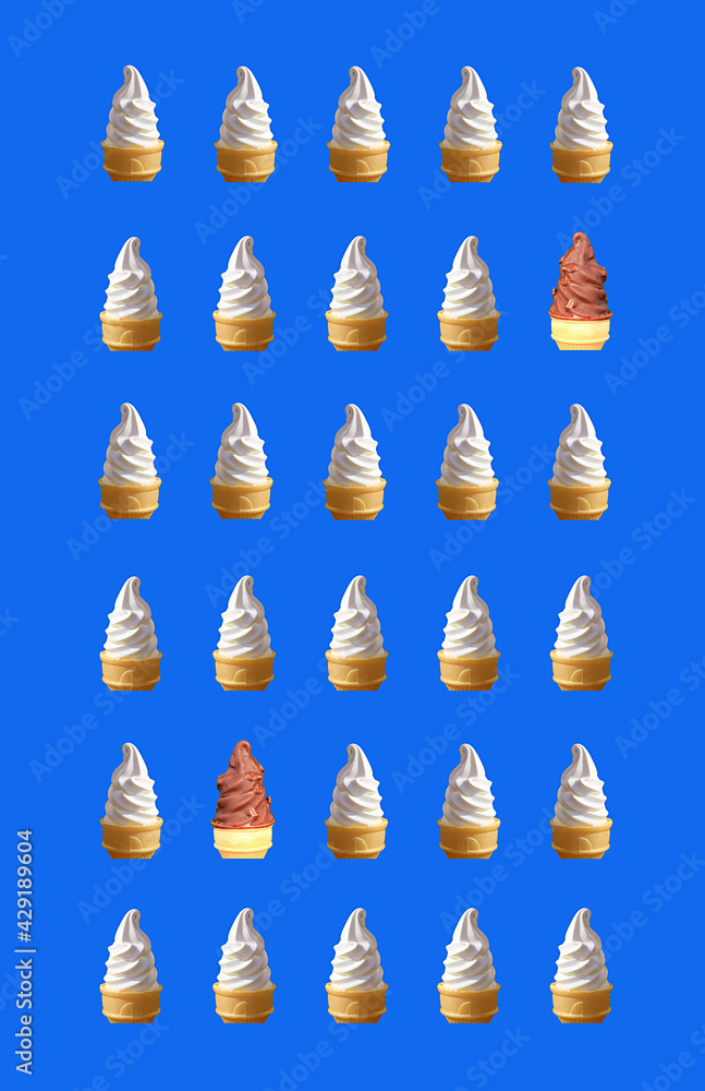 Vertical Image of Rows of Two Types Soft Serve Ice Cream Cones Pattern ...