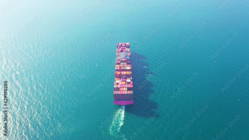 Aerial view container ship. Business logistic commercial intermodal ...