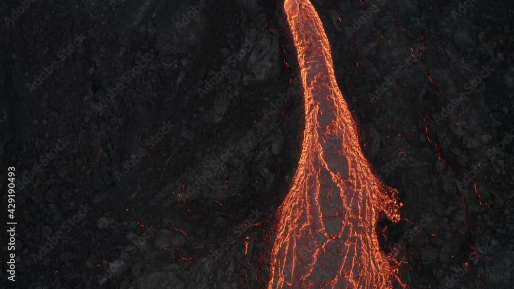 Aerial view Above lava eruption volcano, Mount Fagradalsfjall, Iceland ...