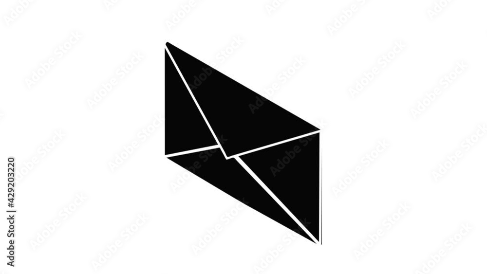 Postal letter icon animation isometric black object on white background ...