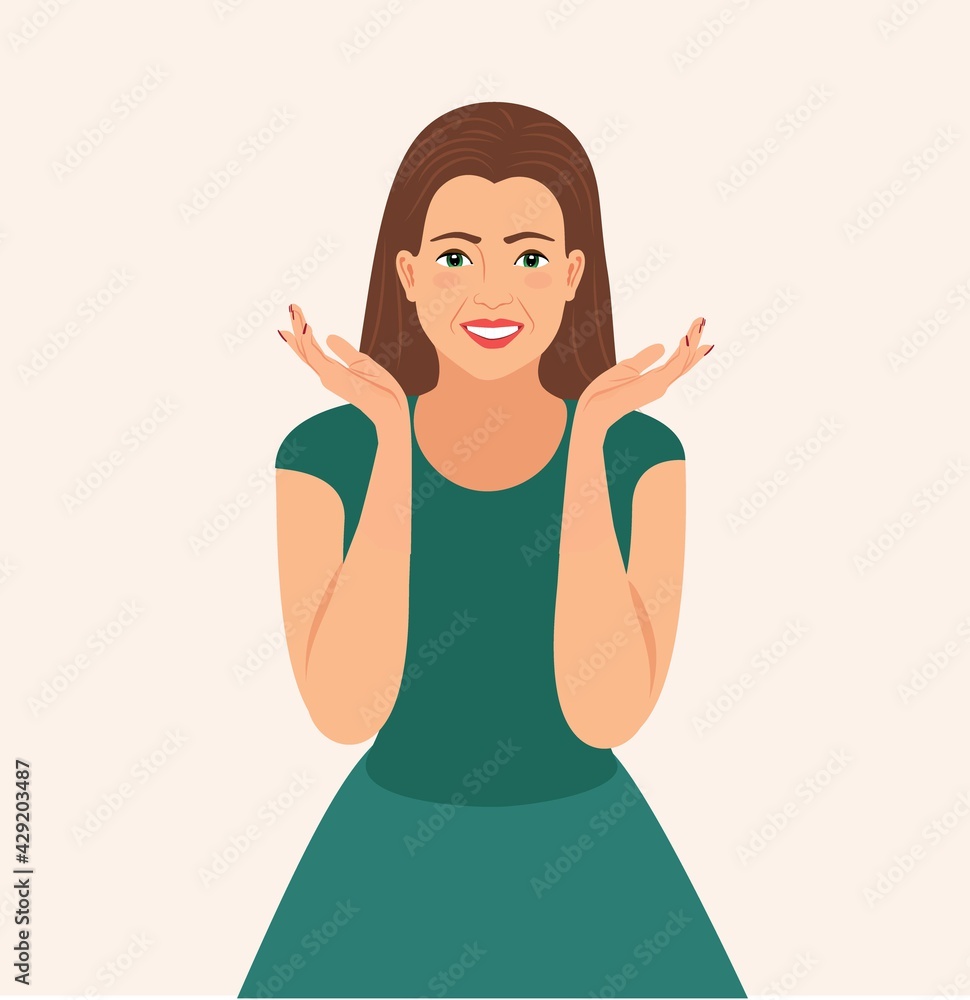 Surprised Excited Woman holds cheeks by hand isolated on background ...