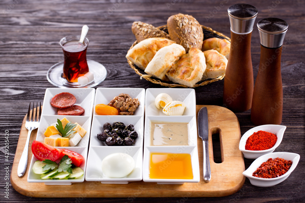 Assorted Middle Eastern and arabic dishes on a dark rustic background ...