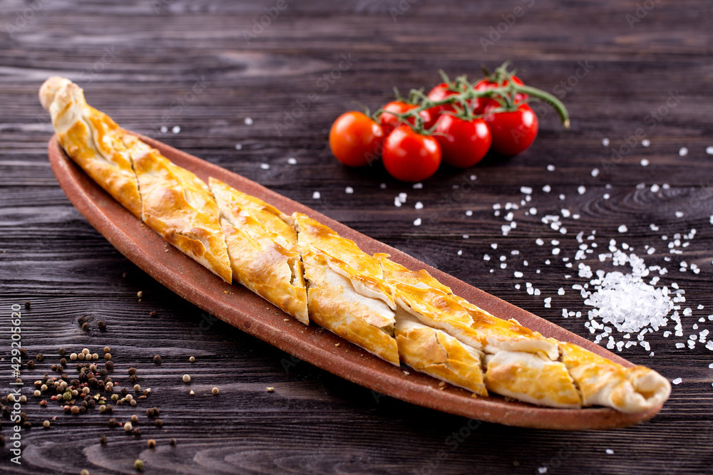 Assorted Middle Eastern and arabic dishes on a dark rustic background ...