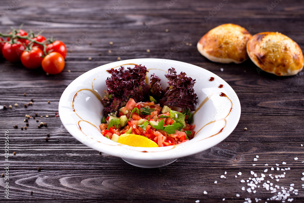 Assorted Middle Eastern and arabic dishes on a dark rustic background ...