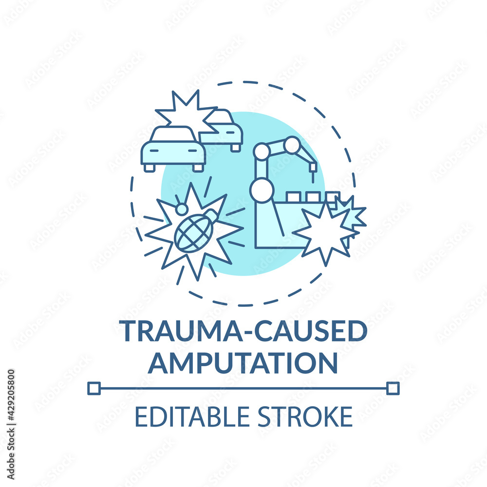 Trauma-caused amputation concept icon. Amputation cause idea thin line ...