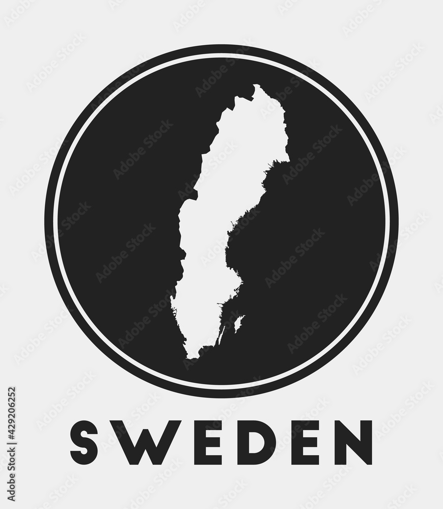 Sweden icon. Round logo with country map and title. Stylish Sweden ...