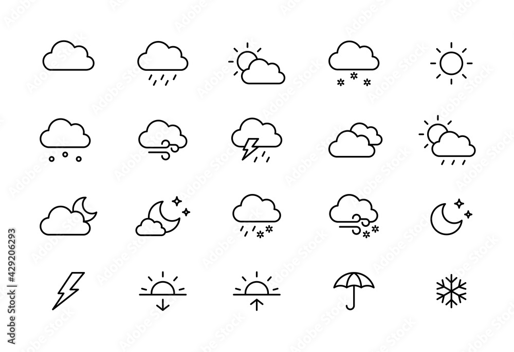 Weather forecast icons, outline icon set. Editable Stroke. Thin line ...