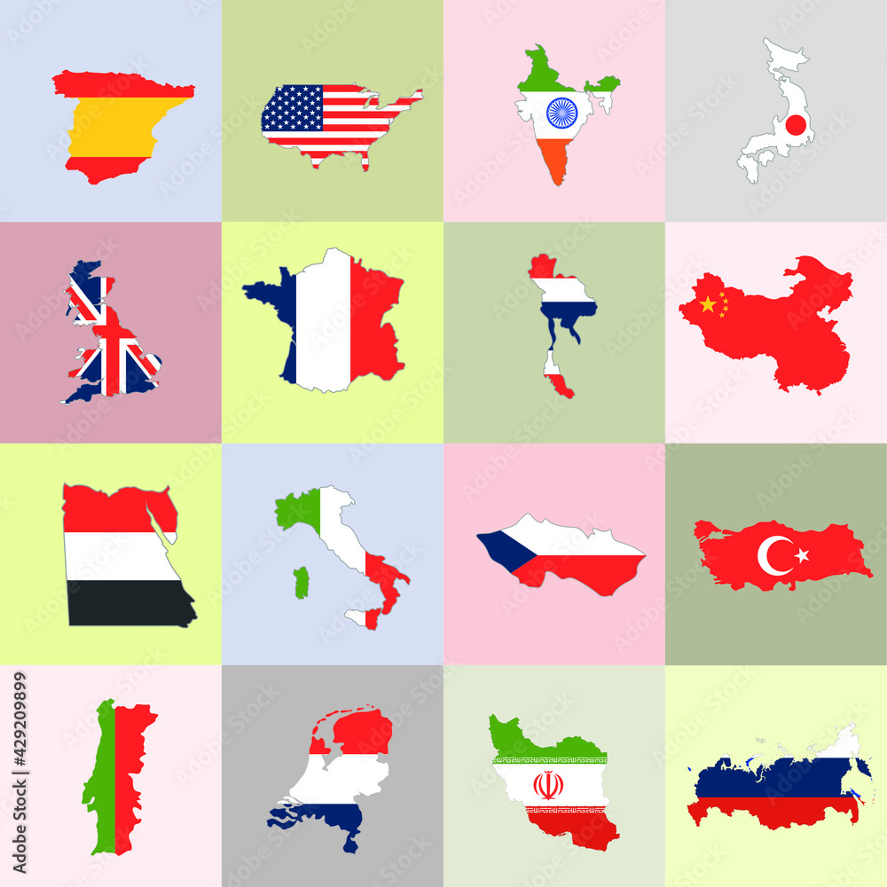 All country flags with polygonal polygons of the world-Collection ...