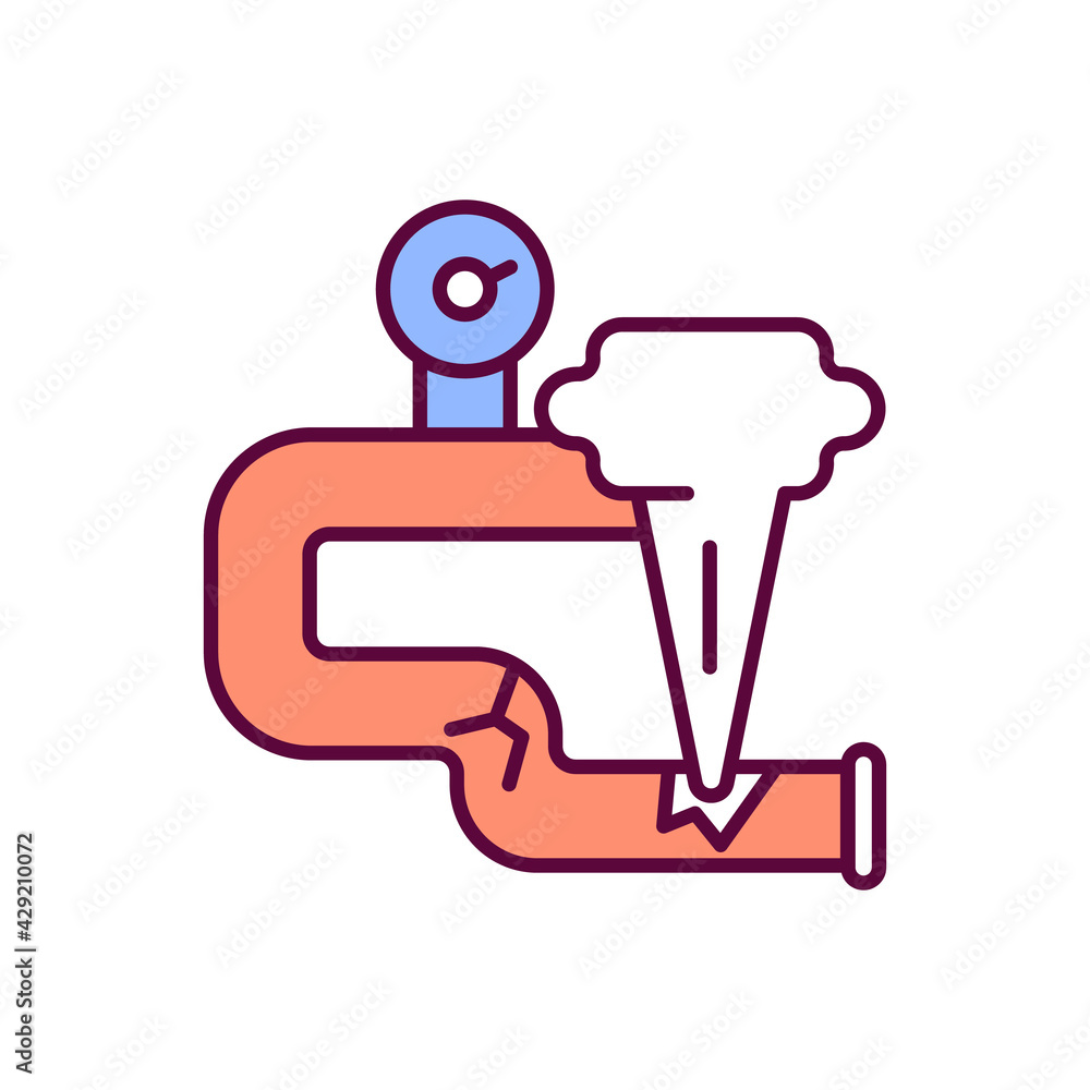 Gas leakage RGB color icon. Gaseous product leakage from pipeline ...