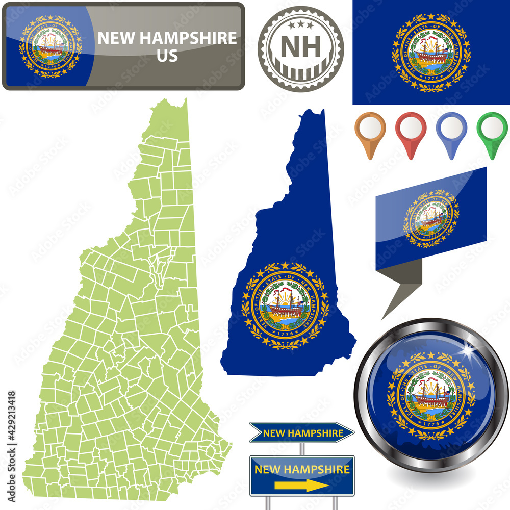 Map of New Hampshire, US Stock Vector | Adobe Stock