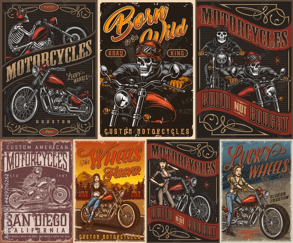 Custom motorcycle vintage posters Stock Vector | Adobe Stock