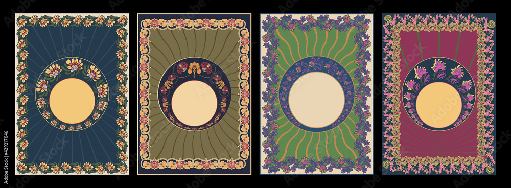 1900s - 1920s Art Nouveau Style Floral Frames, Backgrounds for Retro ...