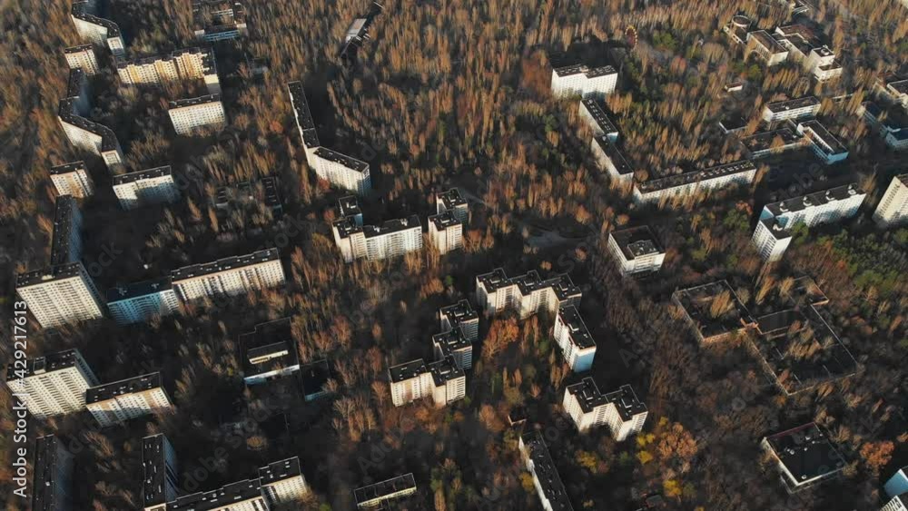 View of ghost city of Pripyat with Chernobyl nuclear power plant and ...