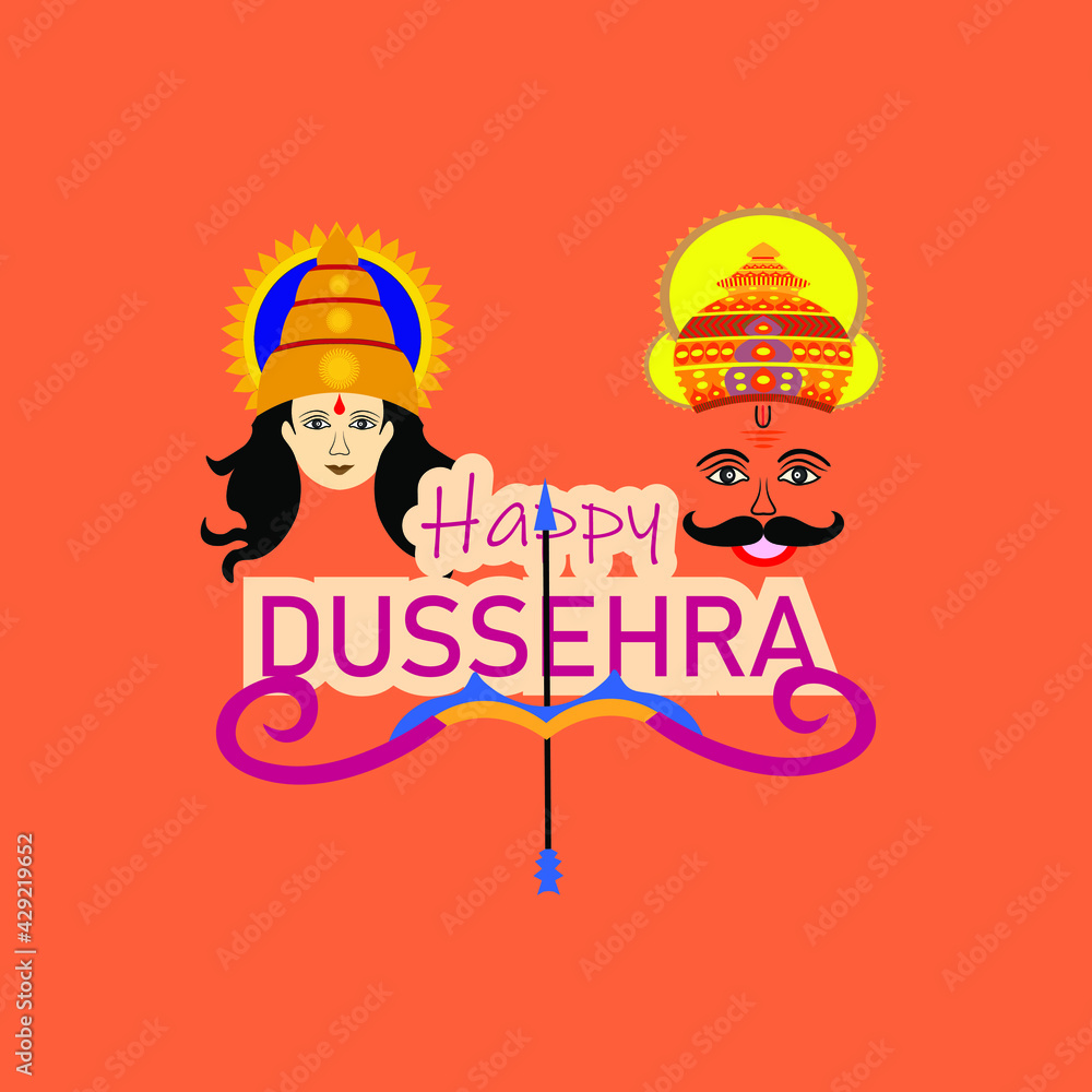 Vector illustration of indian festival dussehra with face design of ram ...