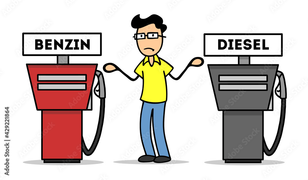 Autofahrer verwirrt an Zapfsäulen für Benzin und Diesel Stock ...