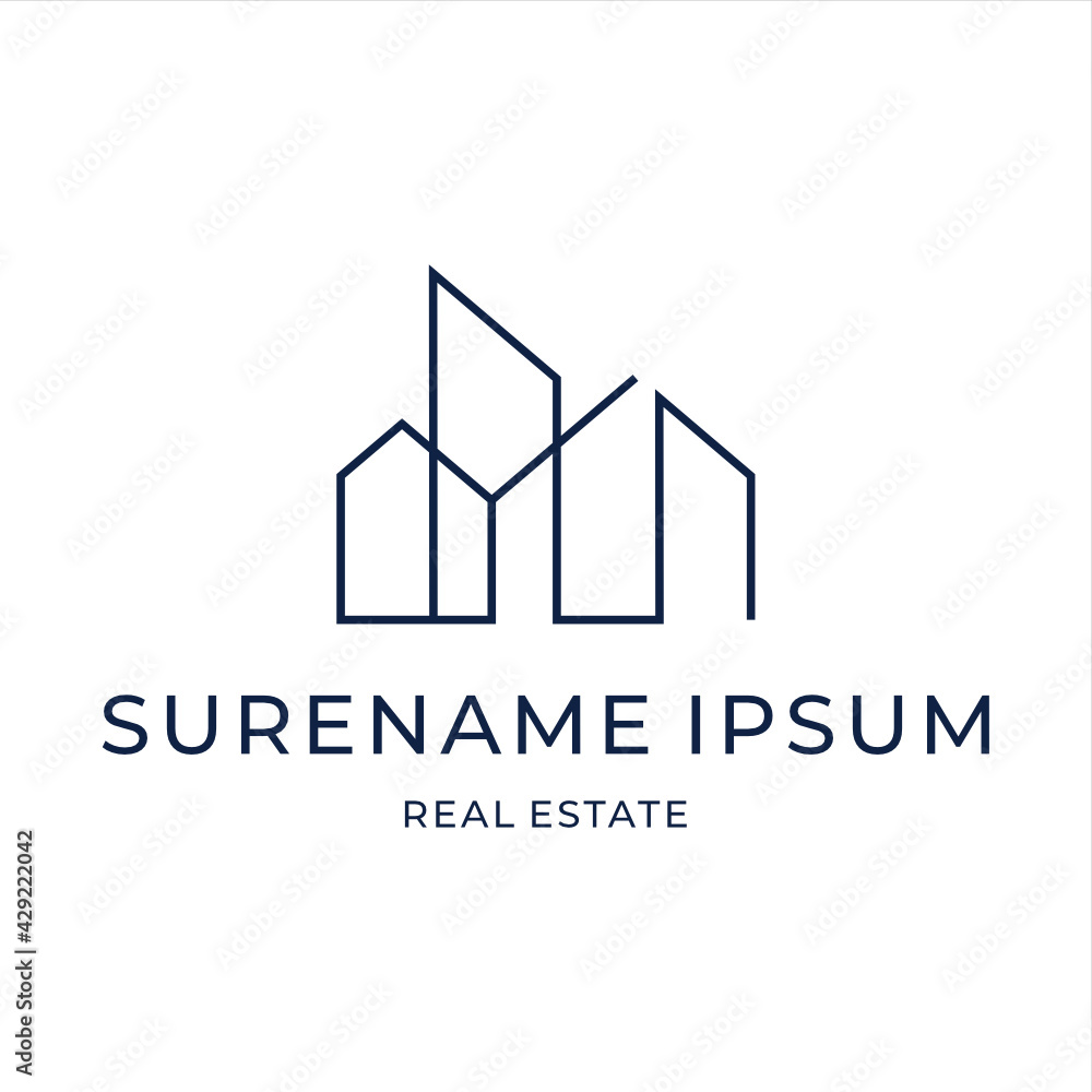 Real estate house design monoline line art logo inspiration vector icon ...