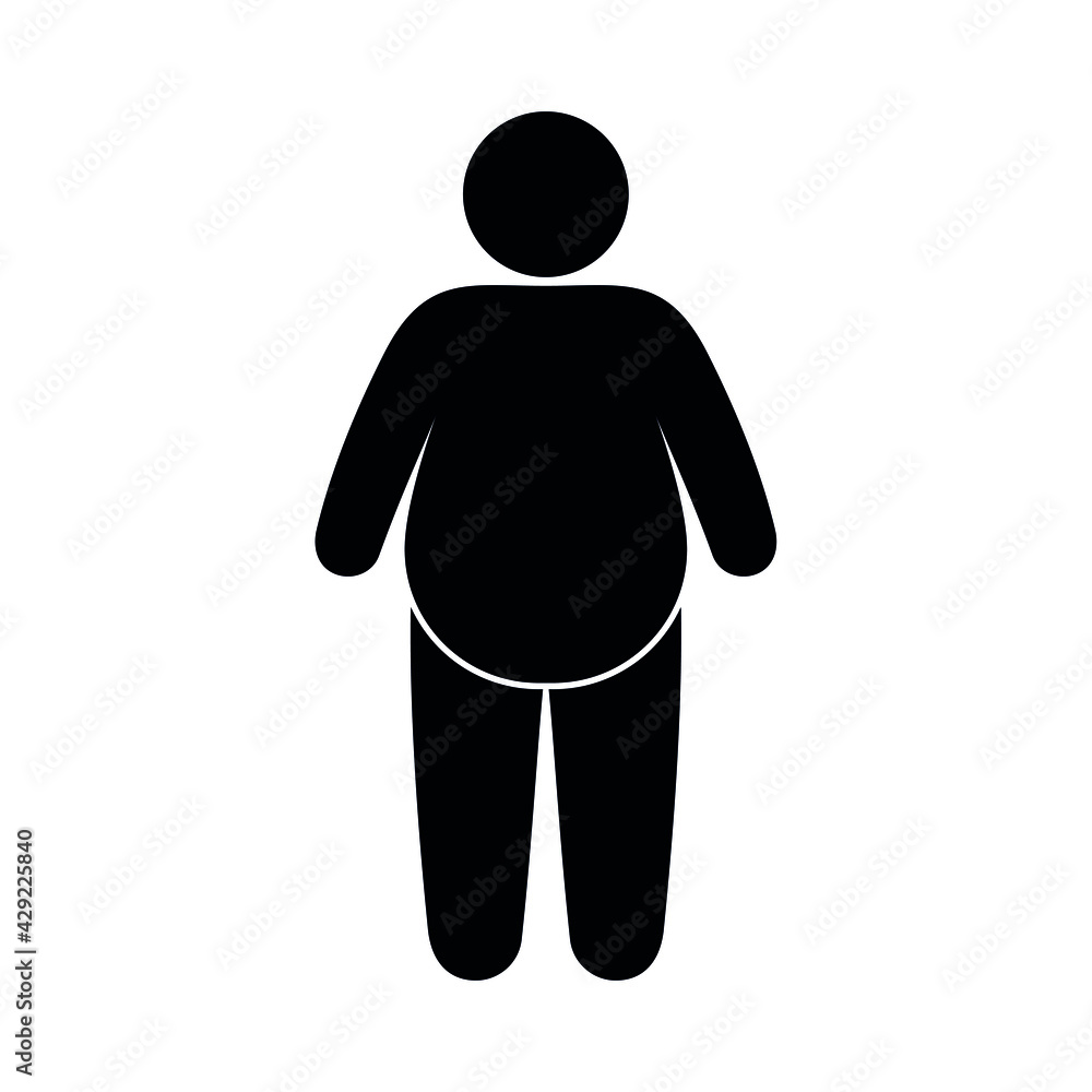 fat man icon, obesity pictogram, overweight stick man, stickman ...