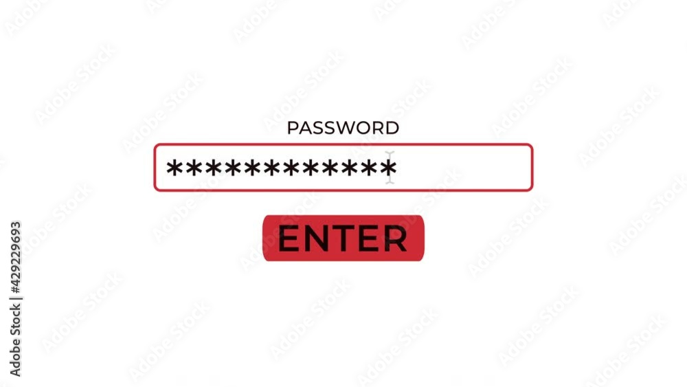 Typing on Password Column and Clicking Enter Button Computer Animation on White Background and ...