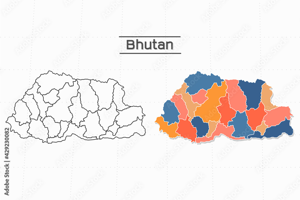 Bhutan map city vector divided by colorful outline simplicity style ...
