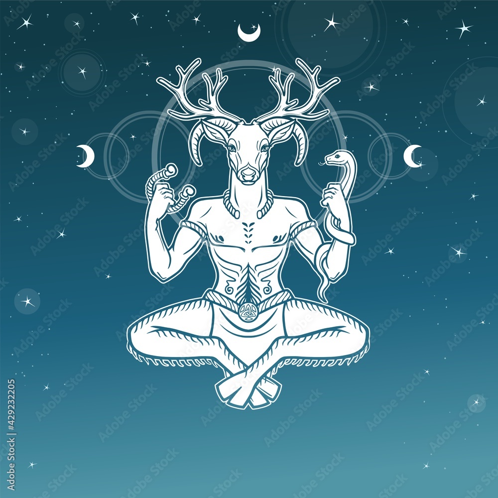 Vetor de Horned god Cernunnos . Mysticism, esoteric, paganism, occultism. Vector illustration ...
