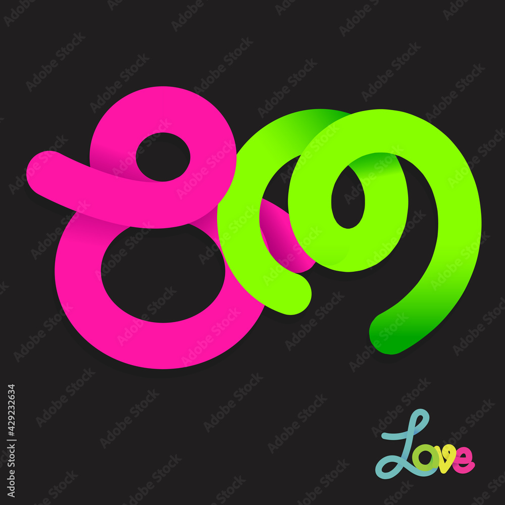 Handwriting of neon light number effect celebrating love concept ...