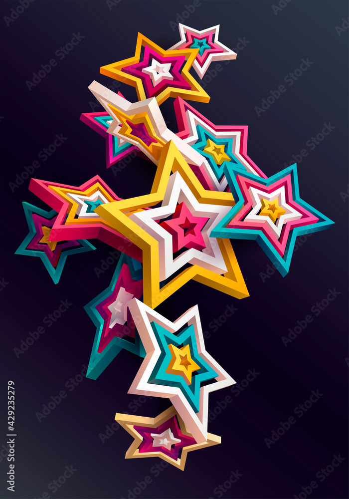 3D colorful stars. Art geometric shapes. Stock Vector | Adobe Stock