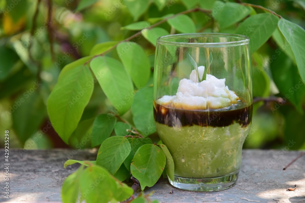 Bubur Sumsum Pandan or pandan rice porridge with Palm sugar sauce ...