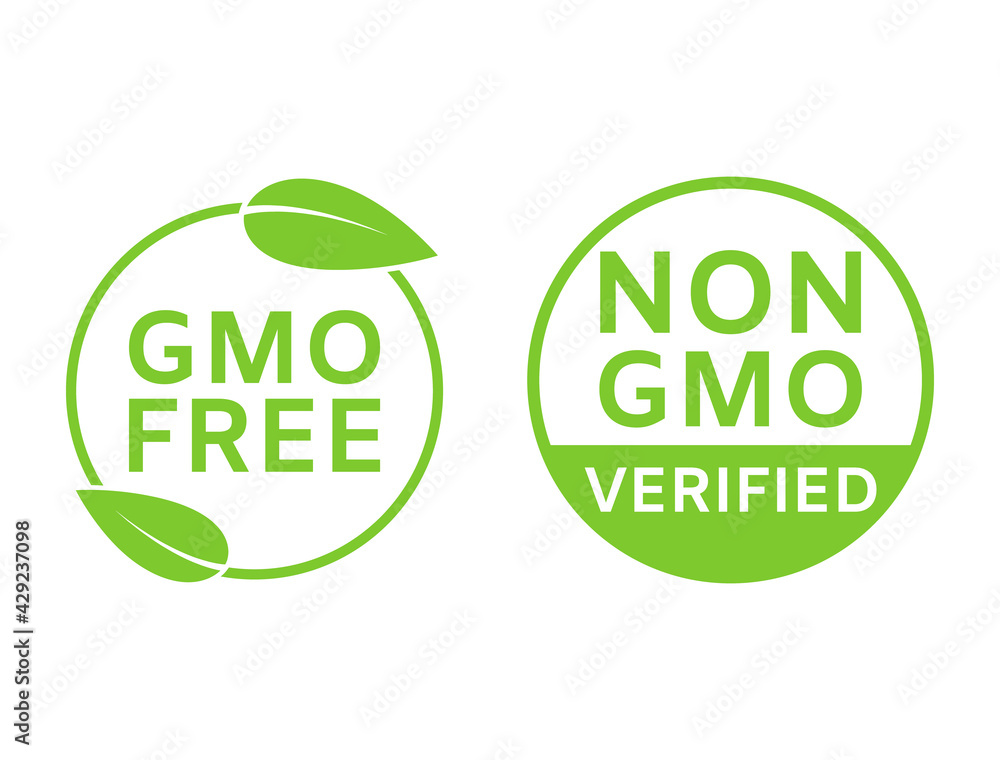 GMO free icons. Non GMO labels. Healthy organic food concept. No GMO ...