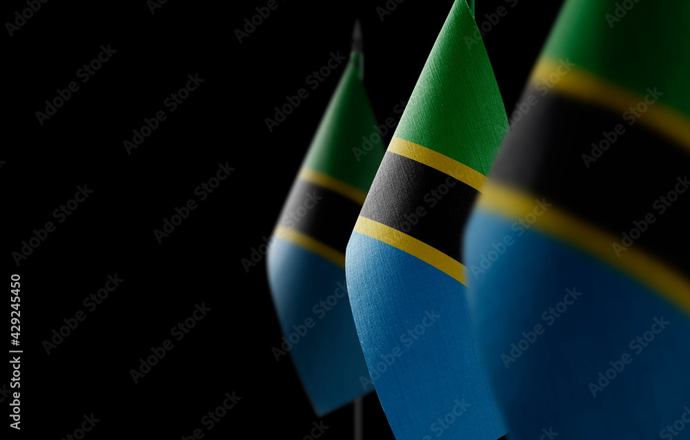 Small national flags of the Tanzania on a black background Stock Photo ...