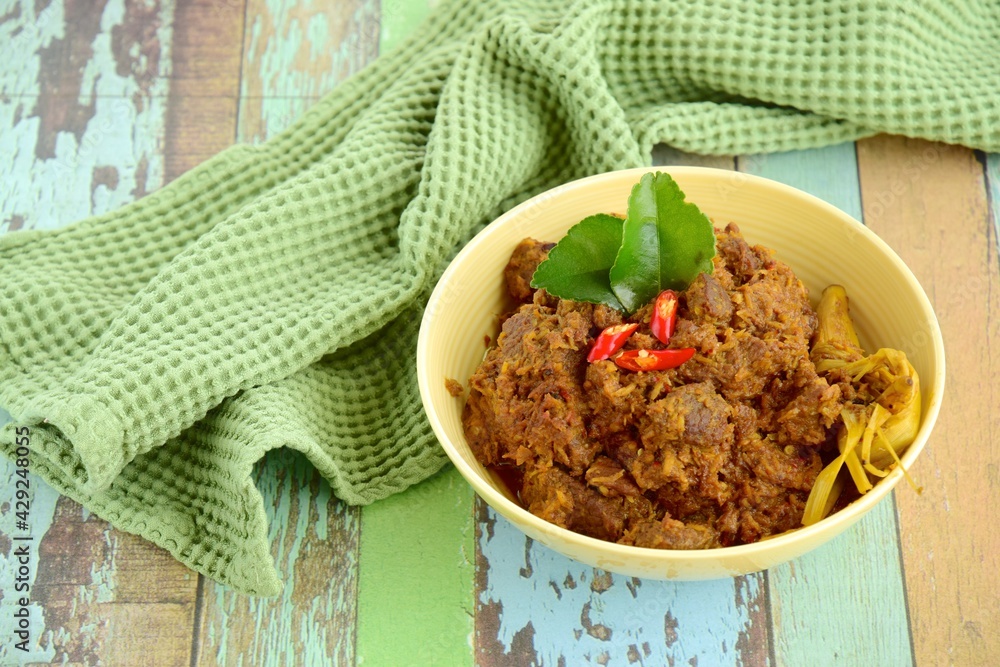 Rendang Padang, indonesian beef stew with coconut milk Stock Photo ...
