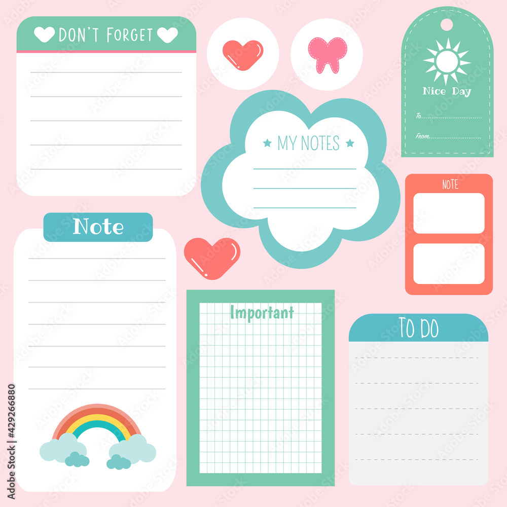 Cute paper notes. Stationary set. Scrapbook notes and cards.Printable ...
