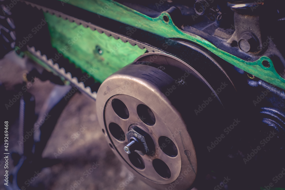 Mechanic to repair or check the motorcycle belt system, the engine belt ...