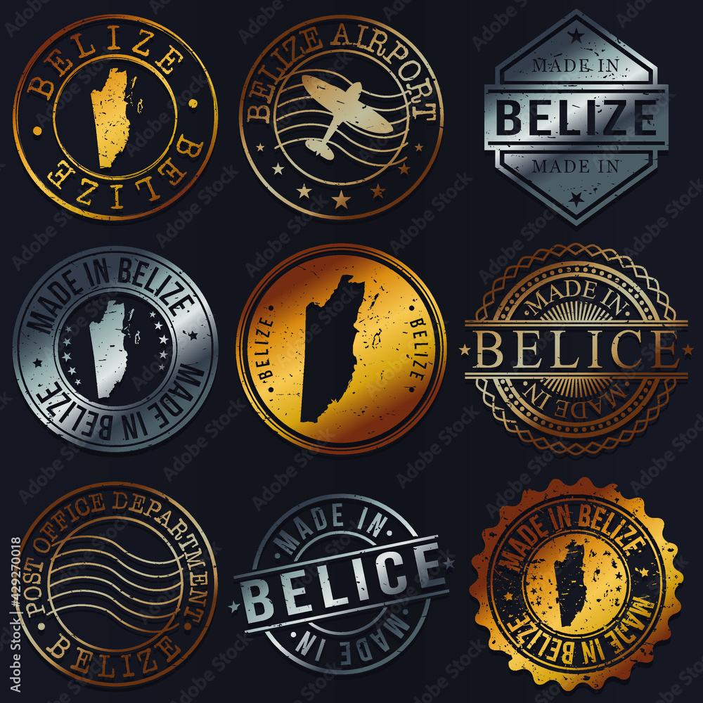 Belize Business Metal Stamps. Gold Made In Product Seal. National Logo ...
