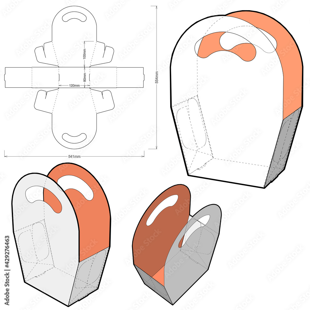 Cake Box with handle and Die-cut Pattern. The .eps file is full scale ...