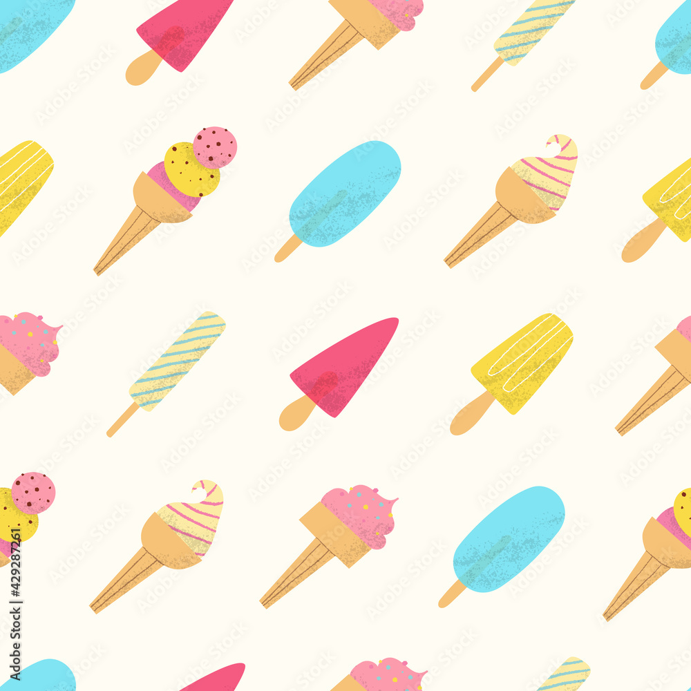 Popsicle pattern. Summer ice scream seamless background. Flat hand ...