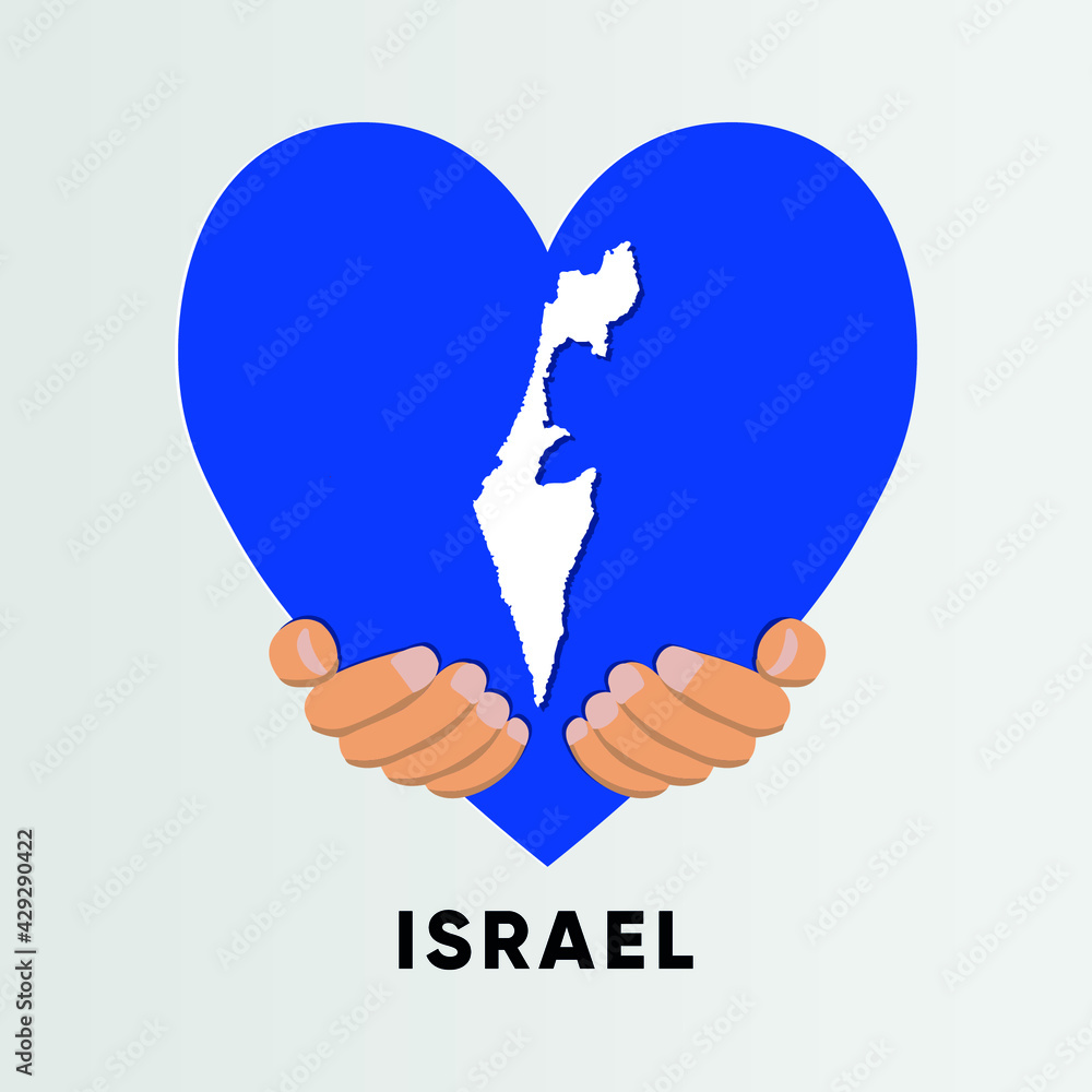 Israel Map in heart shape hold by hands vector illustration design ...