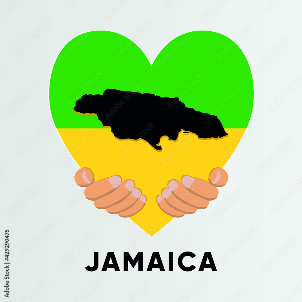 Jamaica Map in heart shape hold by hands vector illustration design ...