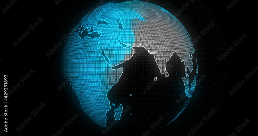 Global Communication Concept, The Earth Rotating With Node And Line ...