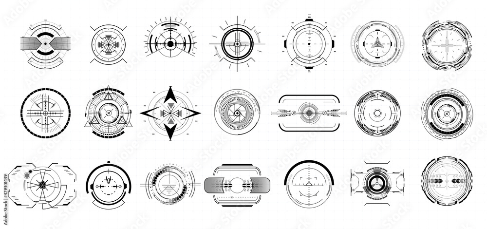 Sniper aim pointer. UI, HUD technology aiming, weapon military ...