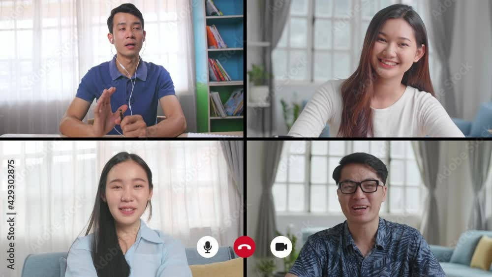 Head Shot Portrait Four Asian People Using Video Call Application ...