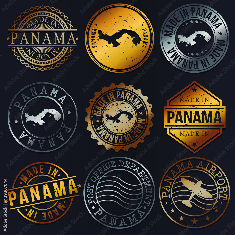 Panama Business Metal Stamps. Gold Made In Product Seal. National Logo ...