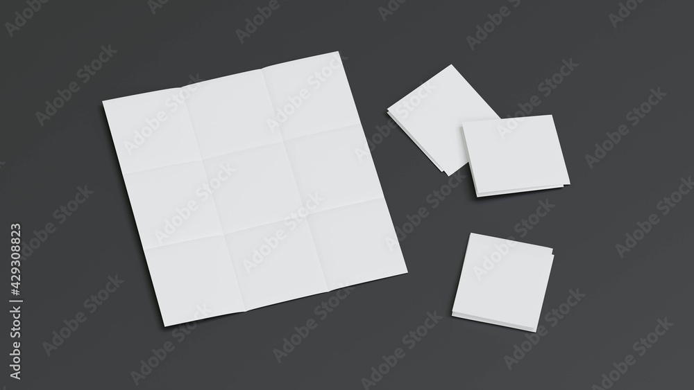 folded empty paper map mock up design on dark background 3d render ...