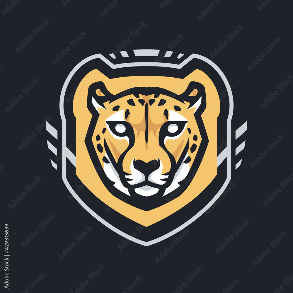 Cheetah head badge mascot logo. Sports logo template. Stock Vector ...