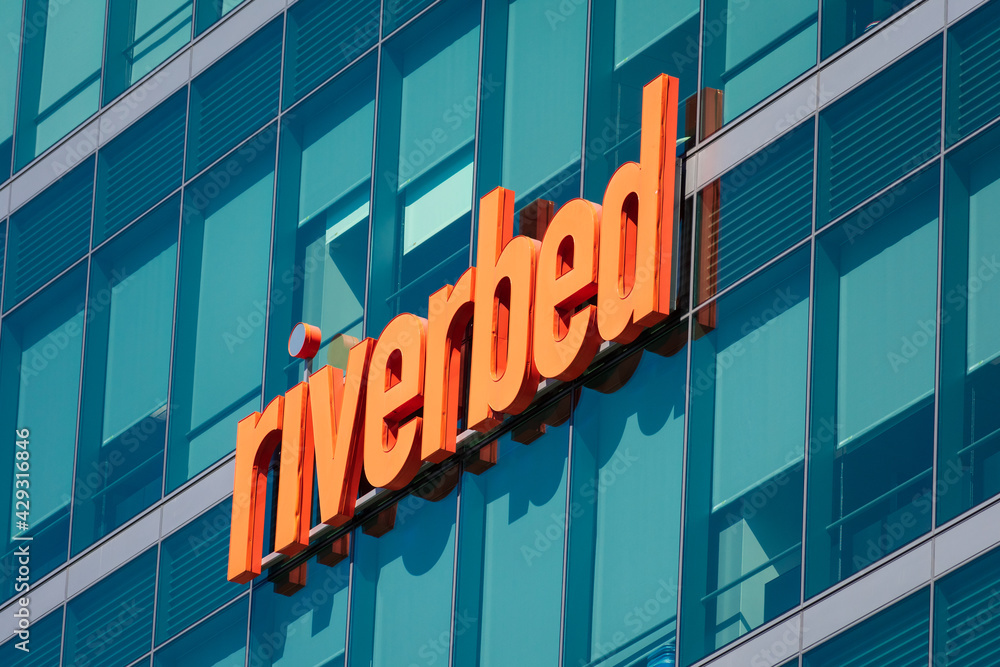 Riverbed sign displayed on company office building in Silicon Valley ...