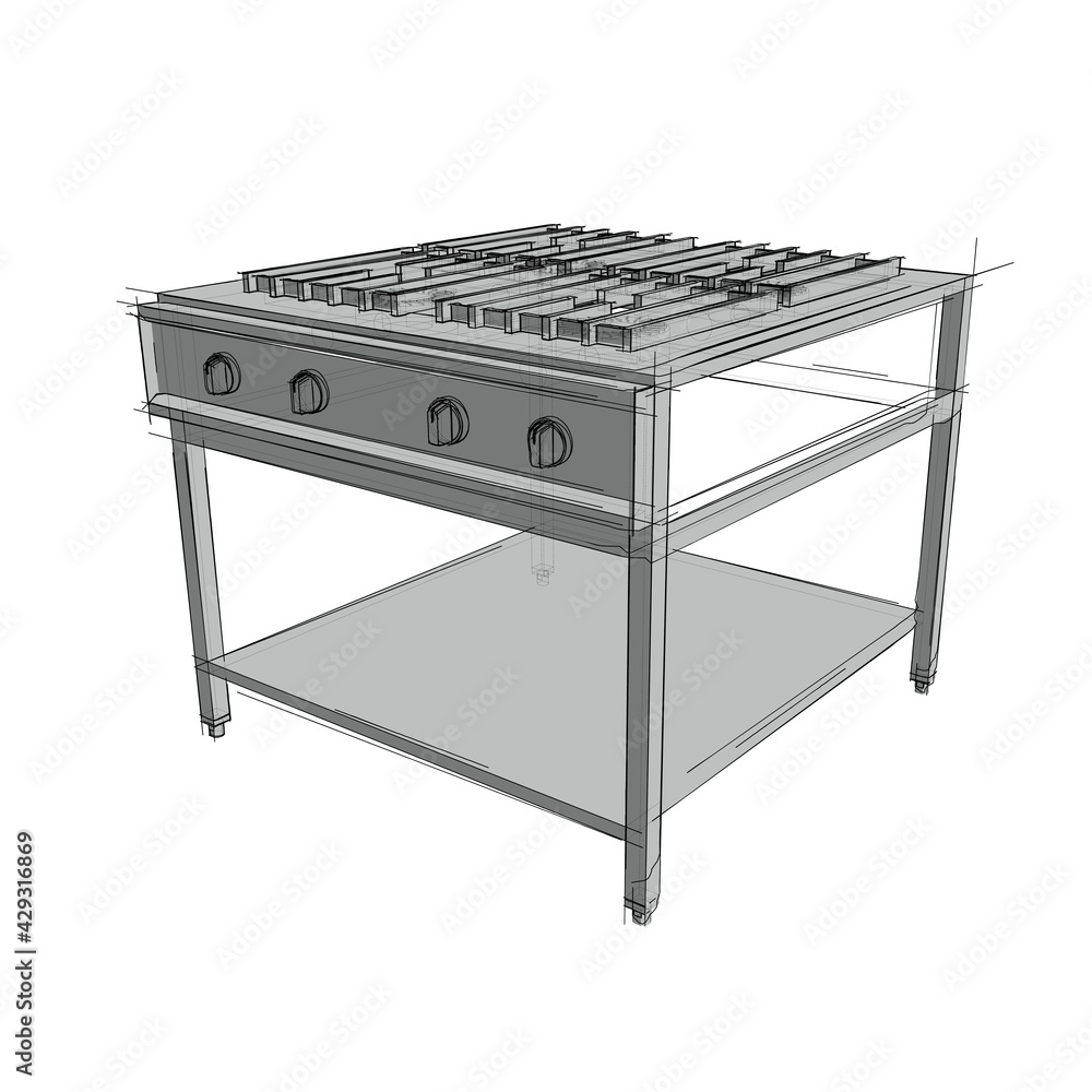 Technical drawing of a restaurant cooker in an architectural style ...