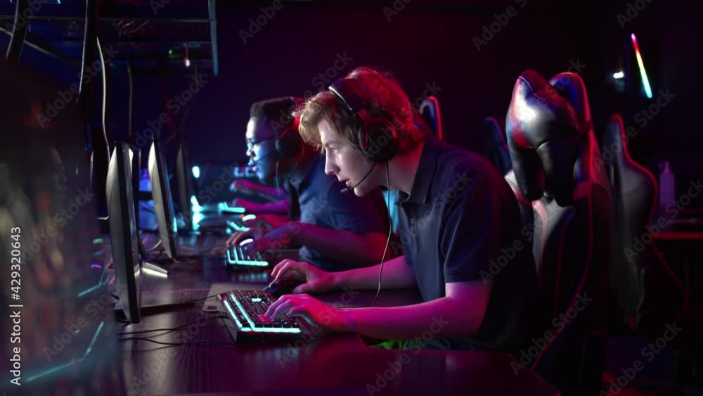 Professional esports players at an online game tournament. The cyber ...