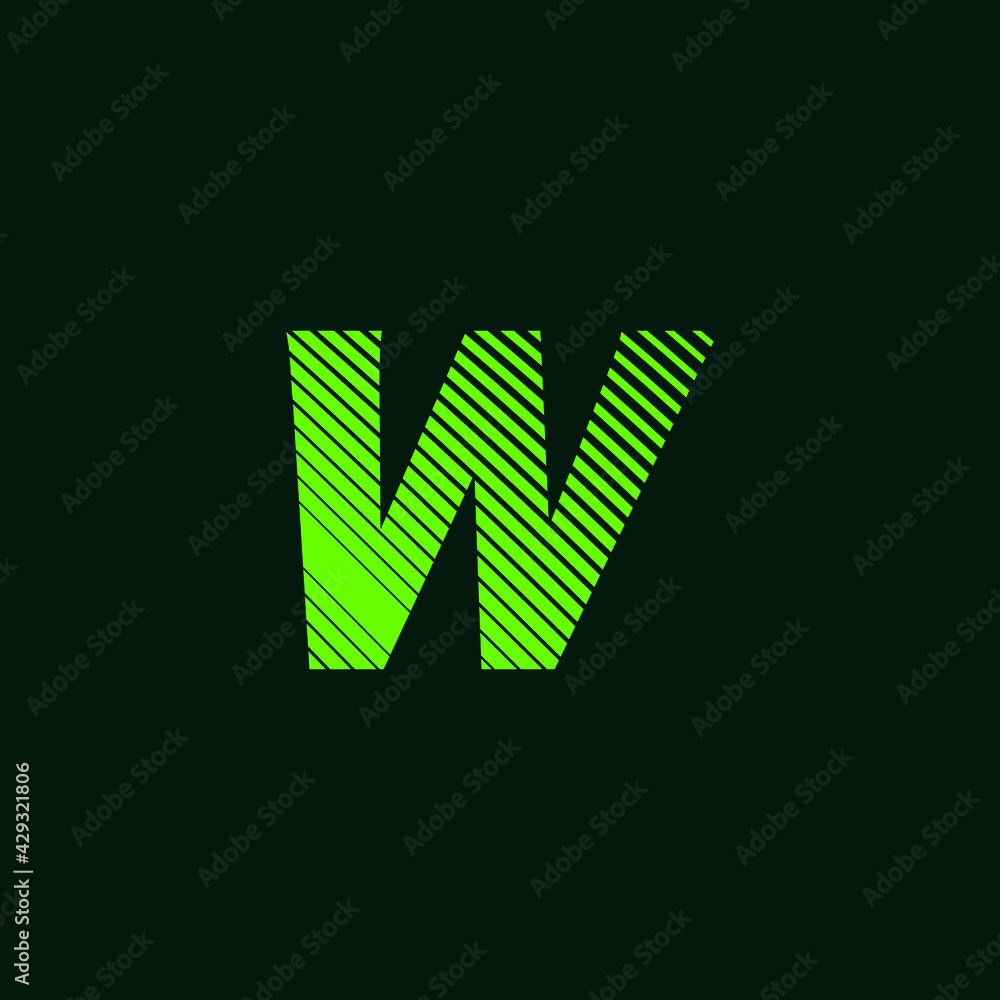 letter W cursive texture in green color with slanted lines, speed and ...